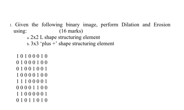 Solved 1. Given the following binary image, perform Dilation | Chegg.com