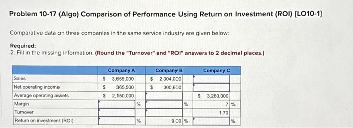 Solved Problem 10-17 (Algo) Comparison of Performance Using | Chegg.com