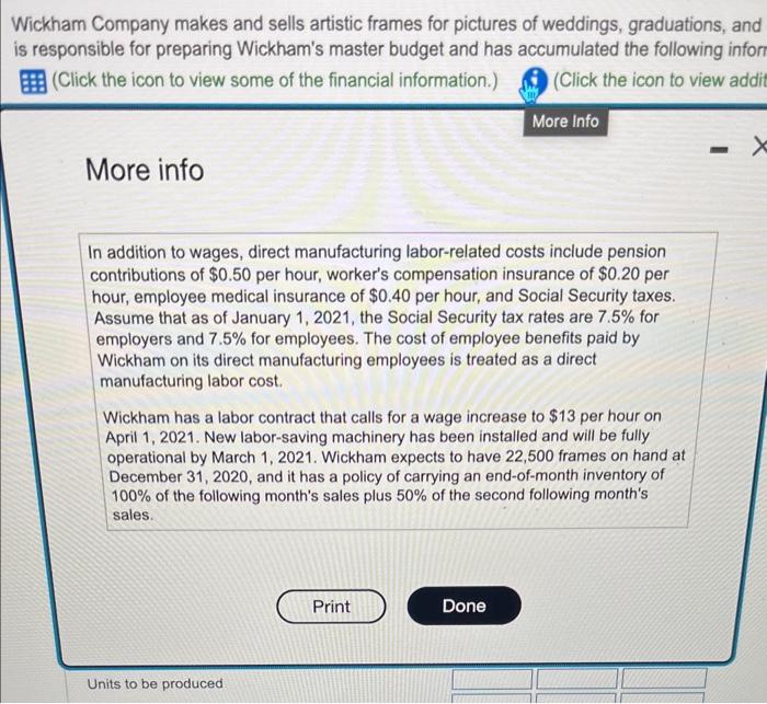 Solved Wickham Company makes and sells artistic frames for | Chegg.com
