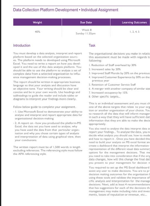 Data Collection Platform Development - Individual | Chegg.com