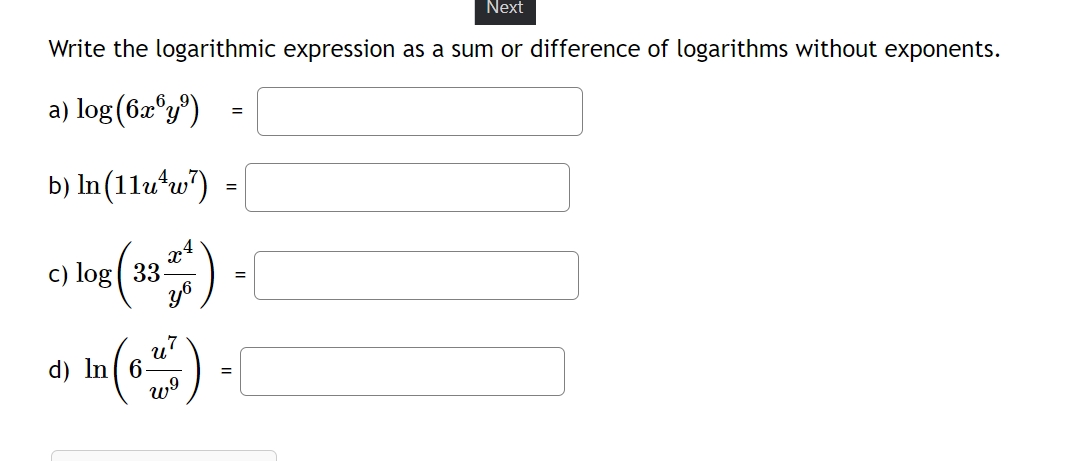 Solved Write the logarithmic expression as a sum or | Chegg.com