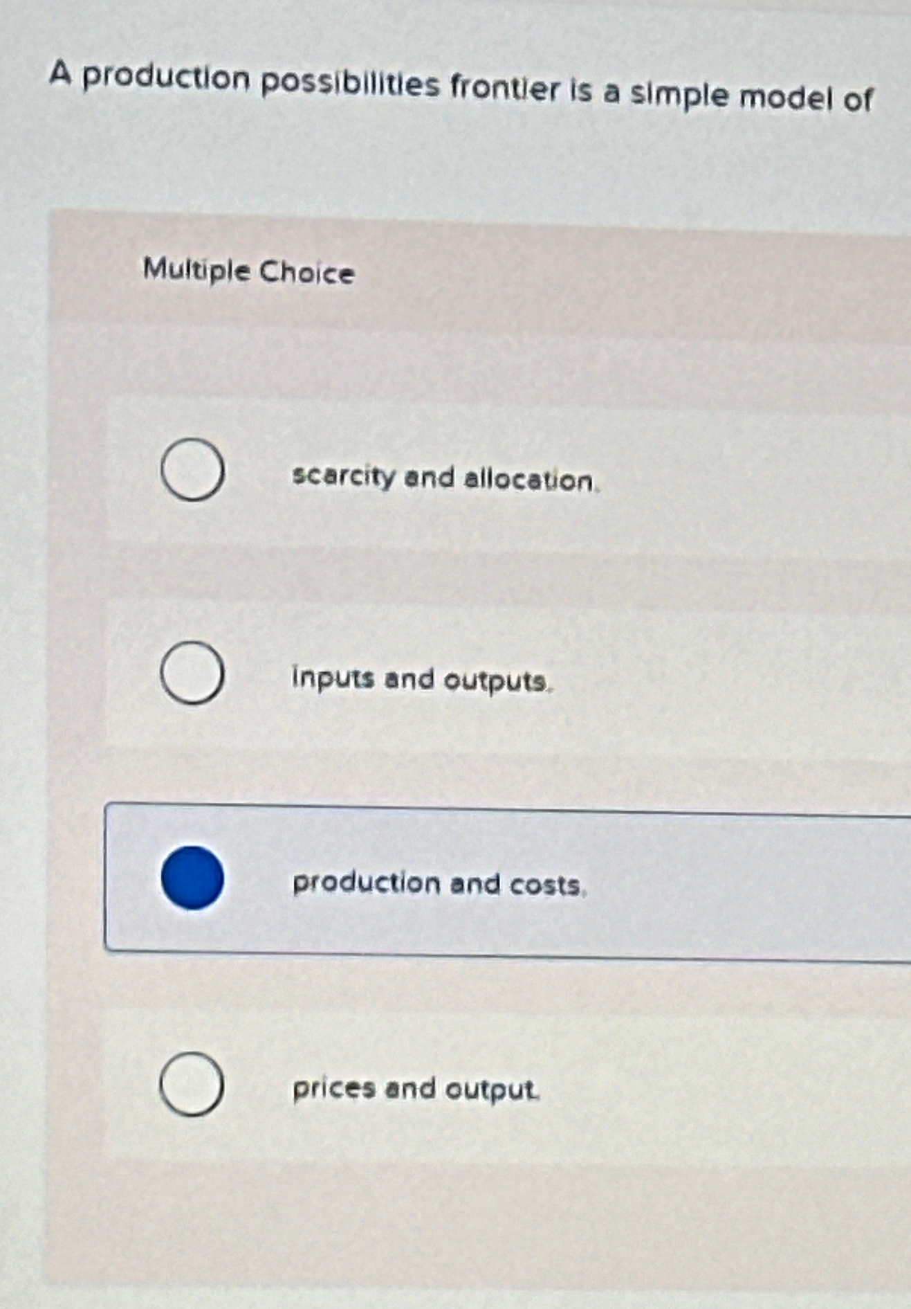 Solved A production possibilities frontler is a simple model | Chegg.com