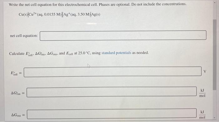 Solved Write the net cell equation for this electrochemical | Chegg.com