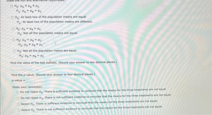 Solved a) Compute the sum of squares between treatments. b) | Chegg.com