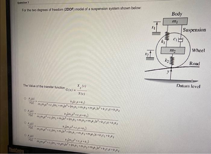 Solved For the two degrees of freedom (2DOF) model of a | Chegg.com
