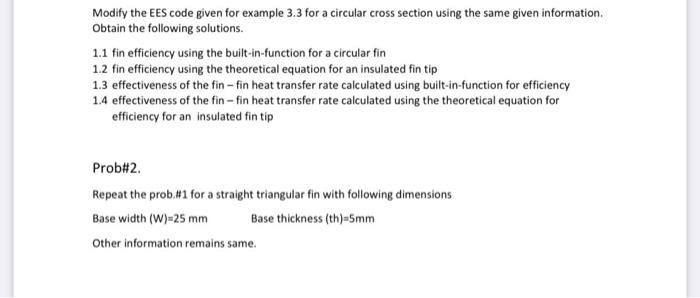 Solved Modify the EES code given for example 3.3 for a | Chegg.com