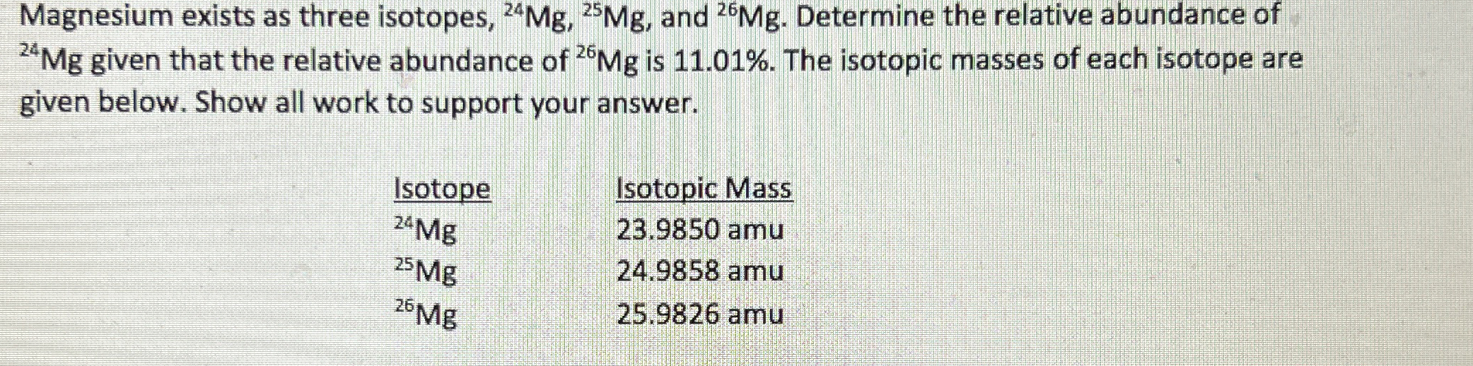 Solved Magnesium exists as three isotopes, ?24Mg,?25Mg, ﻿and | Chegg.com
