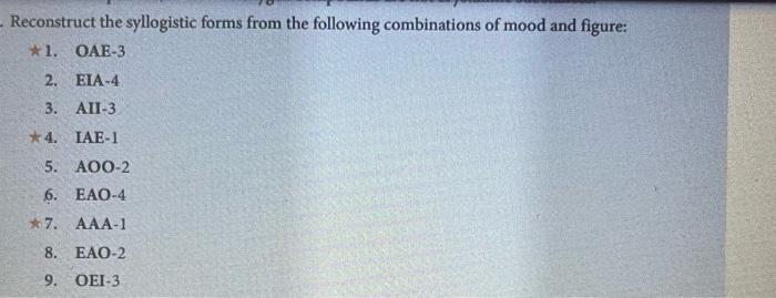 Reconstruct the syllogistic forms from the following | Chegg.com