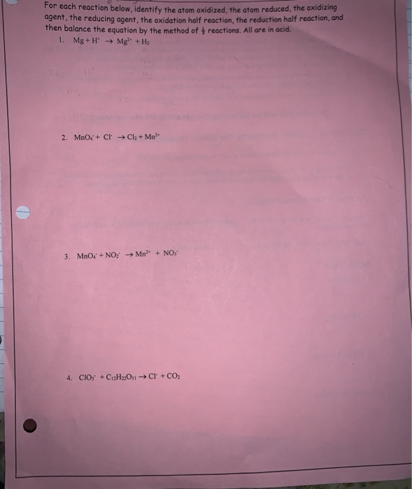Solved For each reaction below, identify the atom oxidized, | Chegg.com