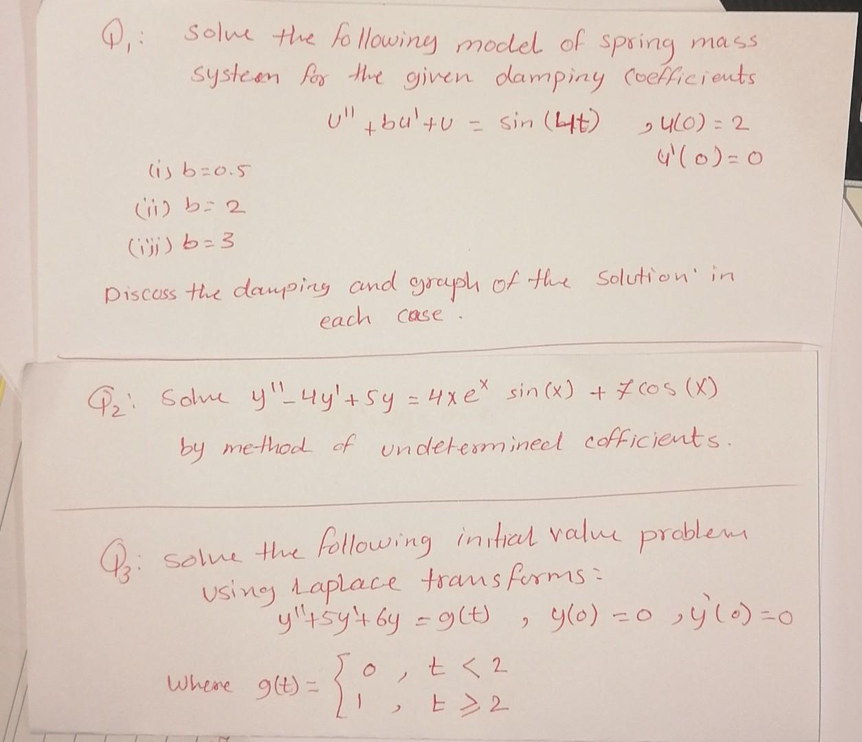 Solved Q1: Solve the following model of spring mass systeon | Chegg.com