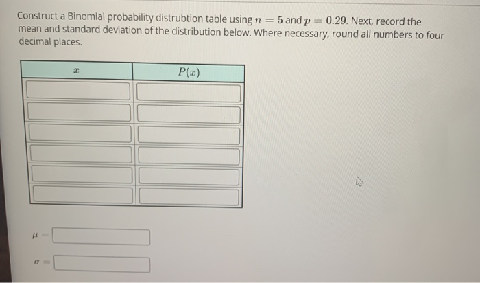 Solved Construct a Binomial probability distrubtion table | Chegg.com