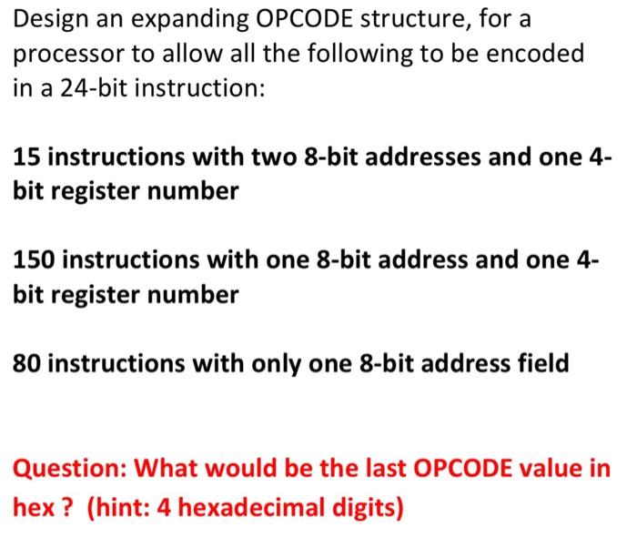 Solved Design an expanding OPCODE structure, for a processor | Chegg.com