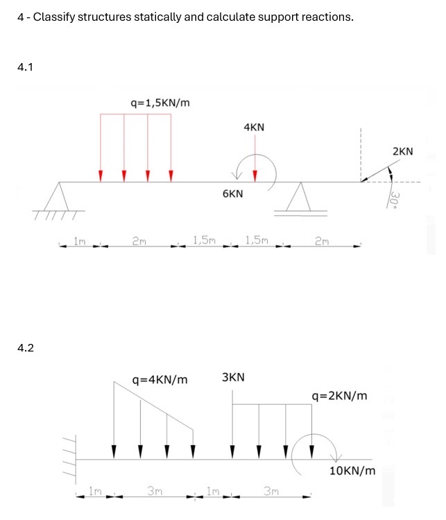 Solved 4 - ﻿Classify structures statically and calculate | Chegg.com