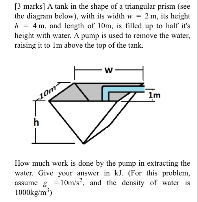 Solved [3 marks] A tank in the shape of a triangular prism | Chegg.com