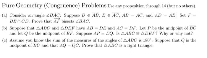 Solved Pure Geometry (Congruence) Problems Use any | Chegg.com