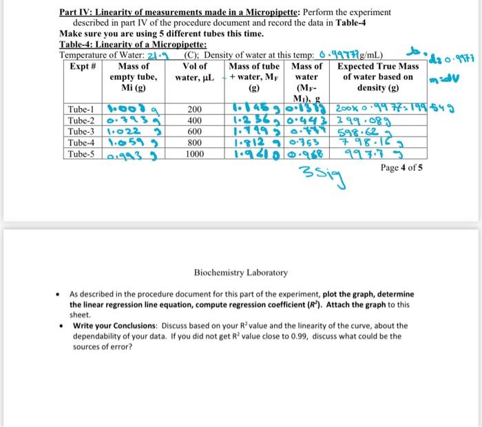 Solved Part IV: Linearity of measurements made in a | Chegg.com