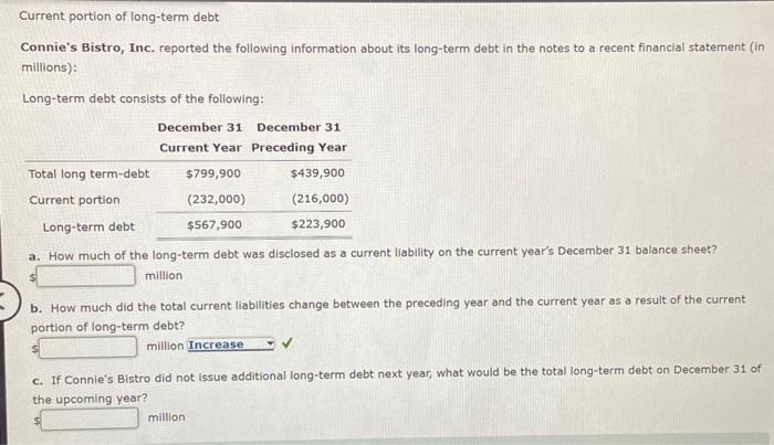 Solved (P-17) ﻿Current portion of long-term debtConnie's | Chegg.com