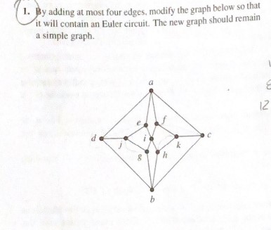 Solved 1- ﻿By adding at most four edges, modify the graph | Chegg.com
