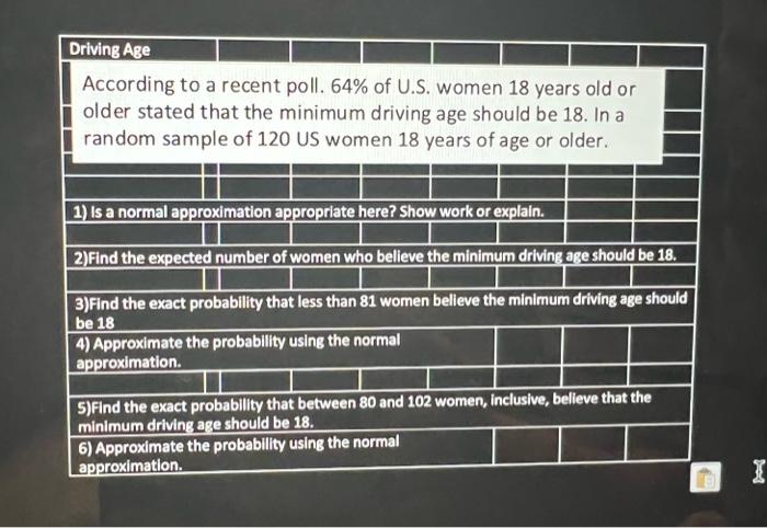 Solved Driving Age According to a recent poll. 64% of U.S. | Chegg.com