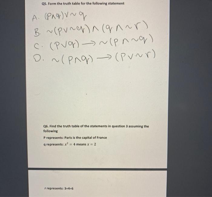 Solved Q5. Form the truth table for the following statement | Chegg.com