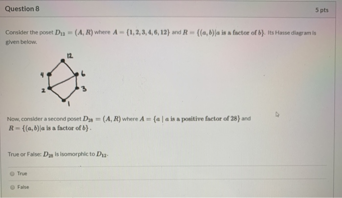 Solved Question 8 5 pts Consider the poset D12 = (A, R) | Chegg.com