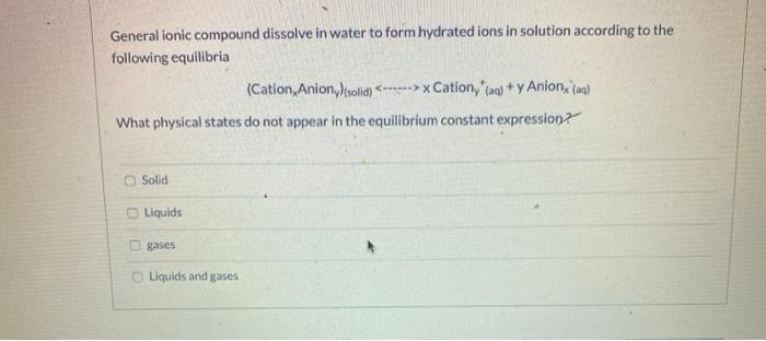 Solved General ionic compound dissolve in water to form | Chegg.com