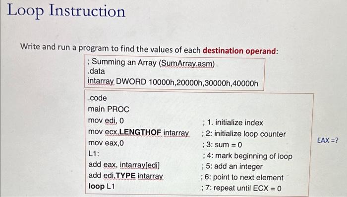 Solved Loop Instruction Write and run a program to find the | Chegg.com