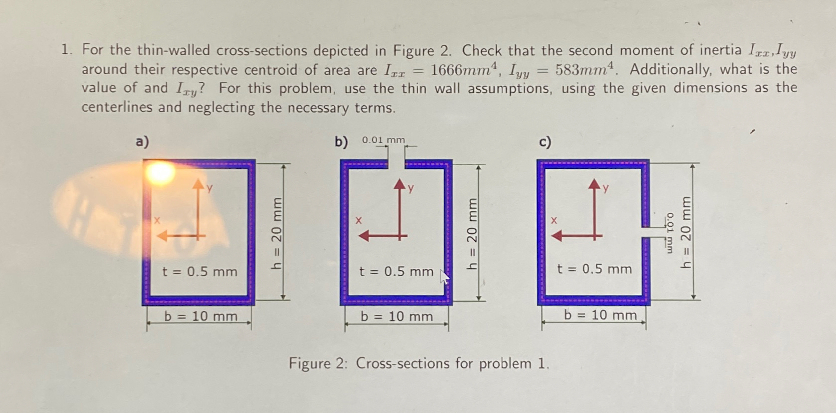 Solved For The Thin Walled Cross Sections Depicted In Figure