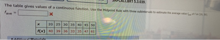 Solved 3R1 5.3.039. The table gives values of a continuous | Chegg.com