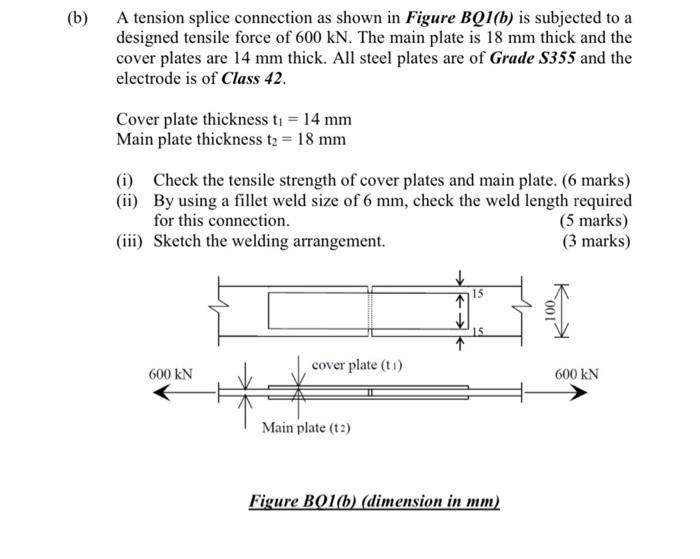 Solved A tension splice connection as shown in Figure BQ1(b) | Chegg.com