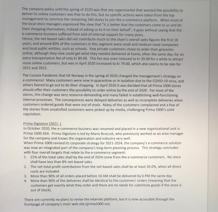 Solved Case Prima 1000 supermarkets and their e-commerce | Chegg.com