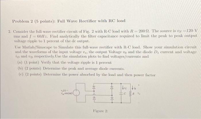 Solved Problem 2 (5 points): Full Wave Rectifier with RC | Chegg.com
