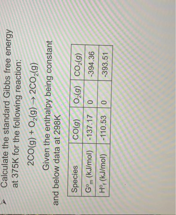 Solved Calculate the standard Gibbs free energy at 375 K for | Chegg.com
