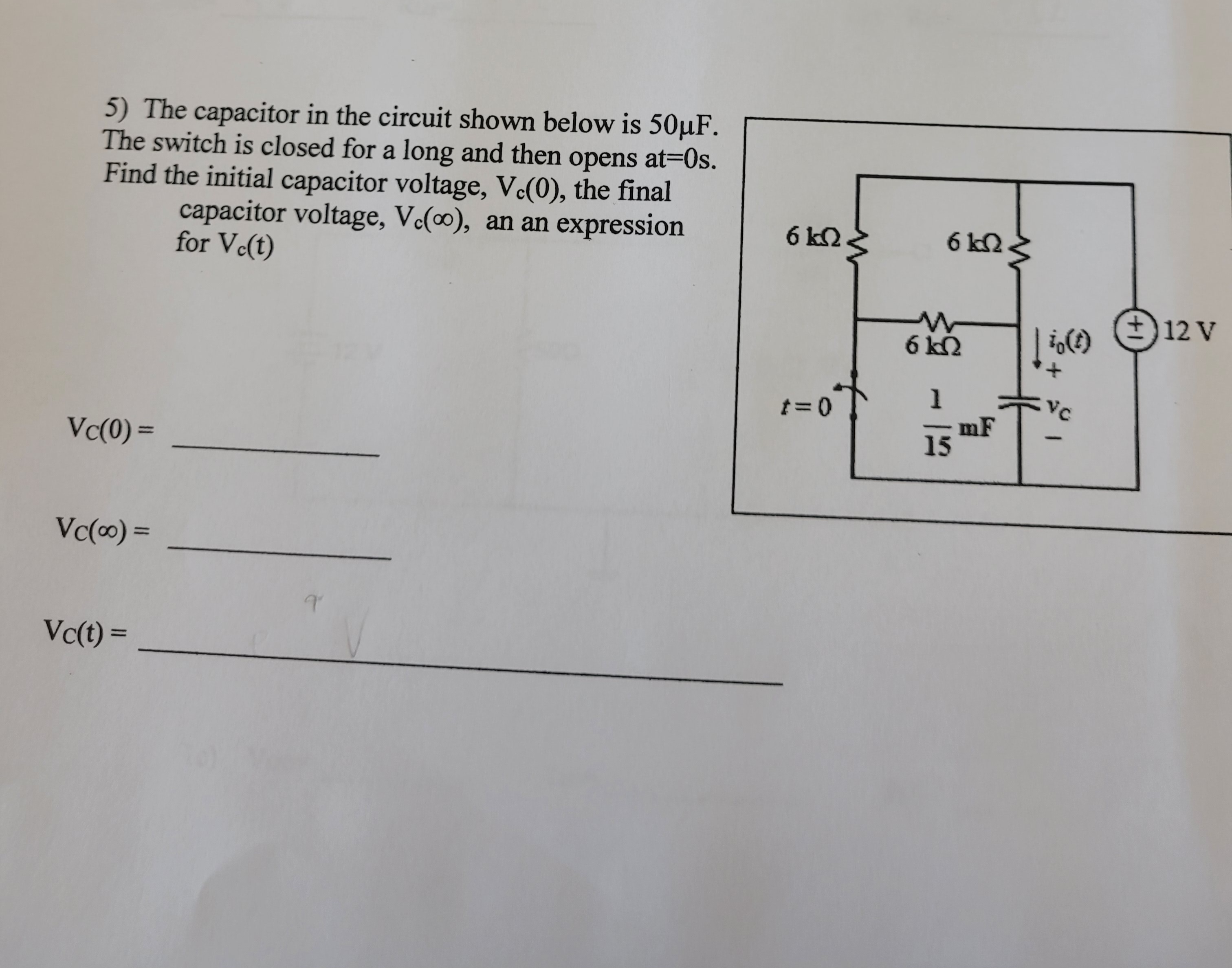Solved The capacitor in the circuit shown below is 50μF.The | Chegg.com