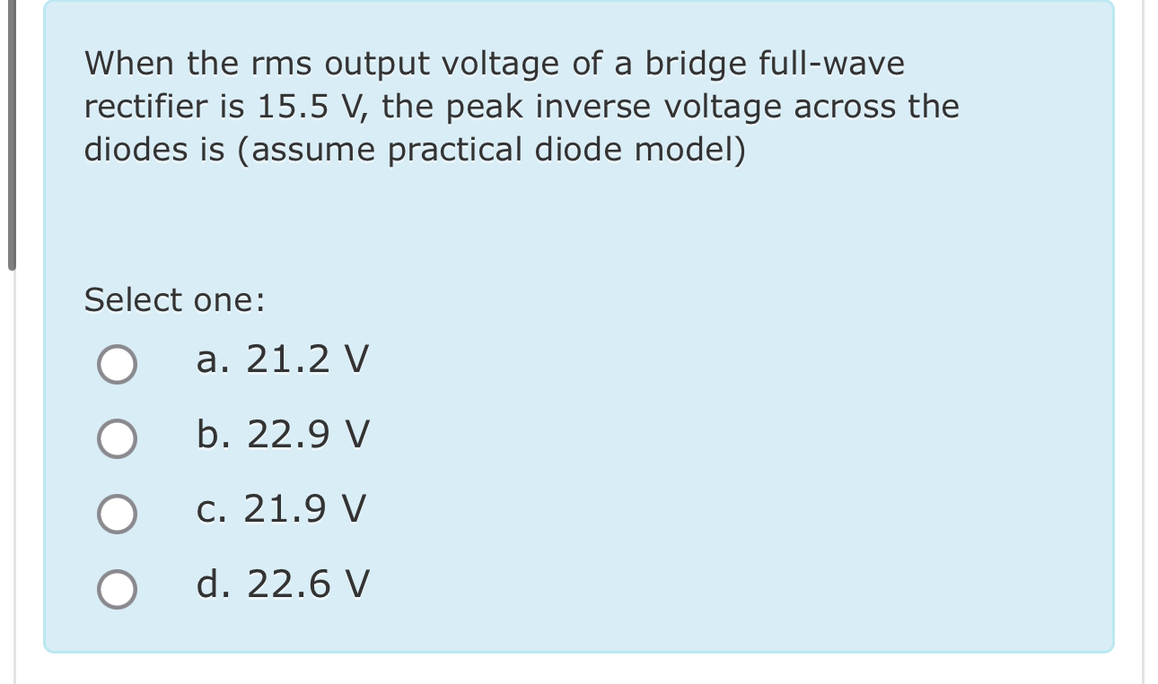 When the rms output voltage of a bridge full-wave | Chegg.com