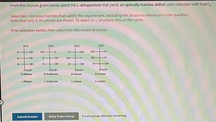 Solved From the choices given below select the aldopentose | Chegg.com