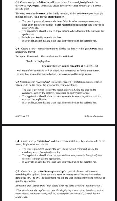 Solved Q1. Create a script "addData" to add an entry in a | Chegg.com