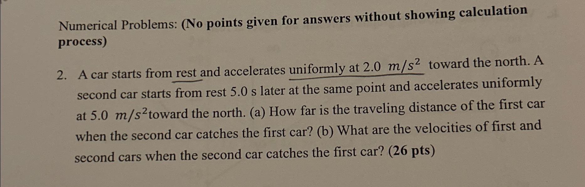 Solved Numerical Problems: (No points given for answers | Chegg.com
