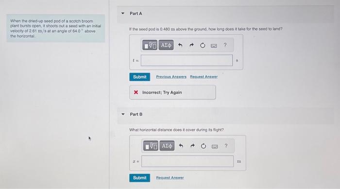 Solved Given Intial Velocity 2.61 m/s at angle of 64 degrees | Chegg.com