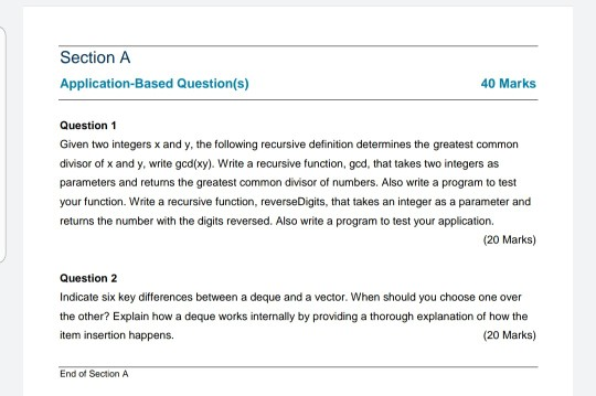 Solved Section A Application-Based Question(s) 40 Marks | Chegg.com