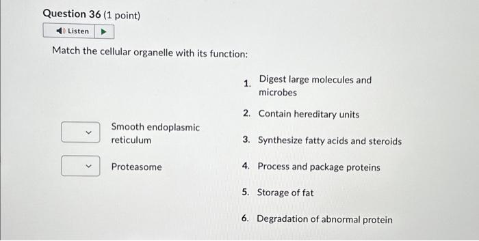 Solved Match the cellular organelle with its function: 1. | Chegg.com