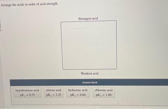 Solved Arrange the acids in order of acid strength.Complete | Chegg.com