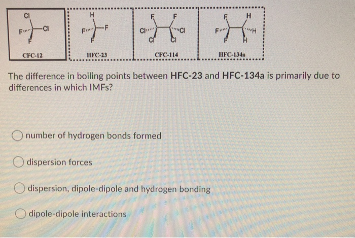 Solved CFC-12 JIFC-23 CFC-114 IIFC-134a The difference in | Chegg.com