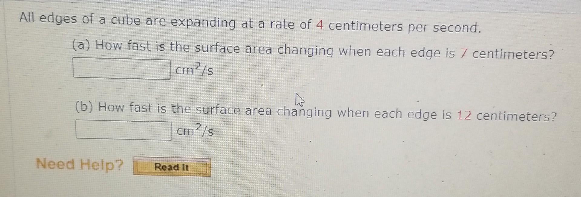 Solved All edges of a cube are expanding at a rate of 4 | Chegg.com