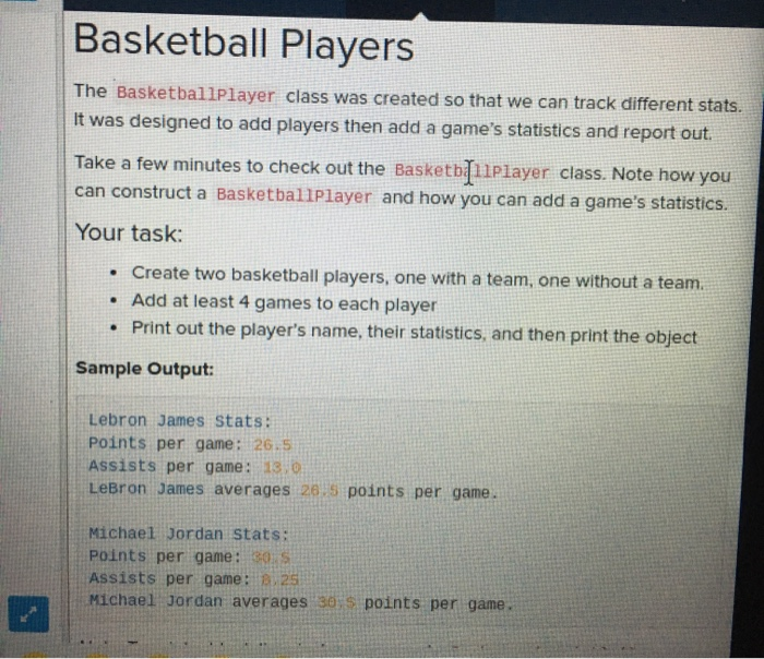 Solved Basketball Players The Basketballplayer class was | Chegg.com