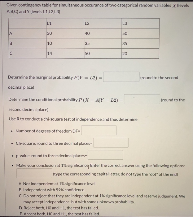 Solved Given contingency table for simultaneous occurance of | Chegg.com