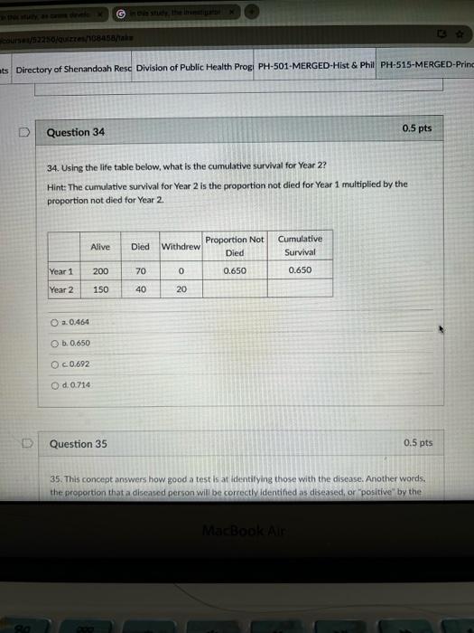 Solved 34. Using the life table below, what is the | Chegg.com
