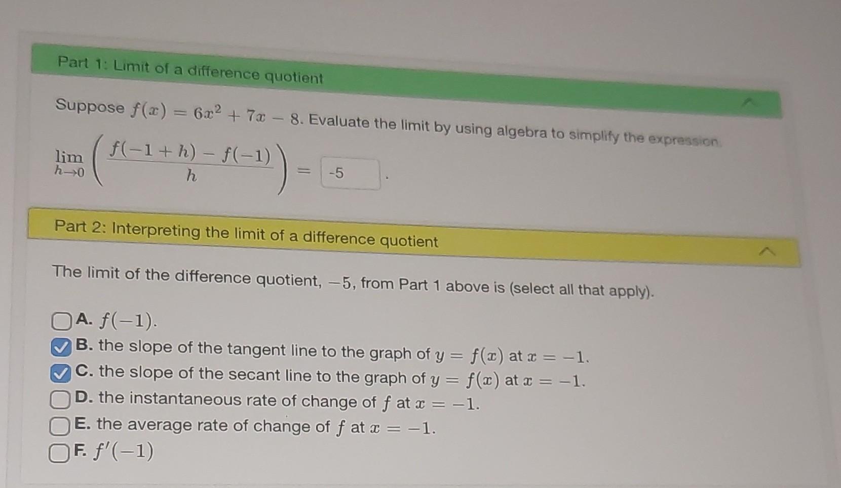 Solved Part 2: Interpreting the limit of a difference | Chegg.com