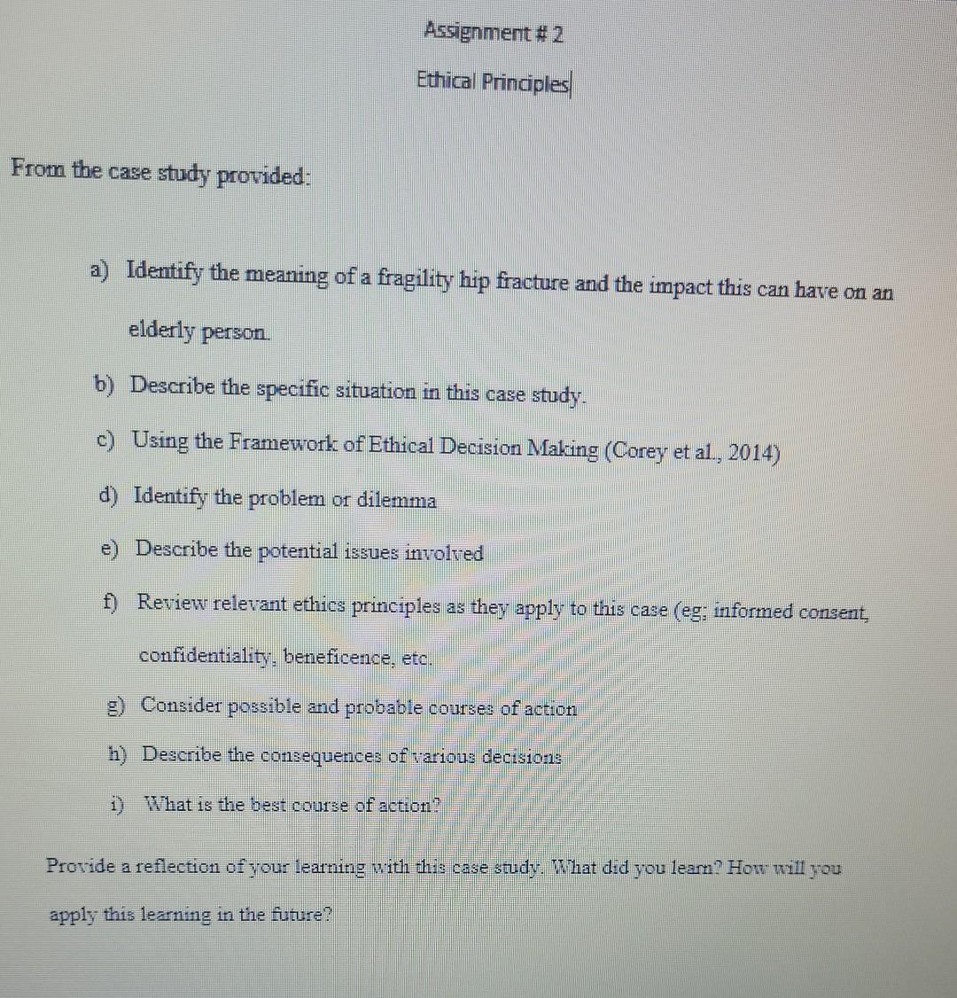 Solved Assignment#2 Ethical Principles From the case study | Chegg.com