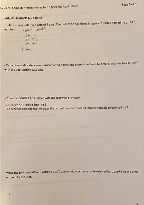 Solved Page 5 of 6 ECE 175: Computer Programming for | Chegg.com